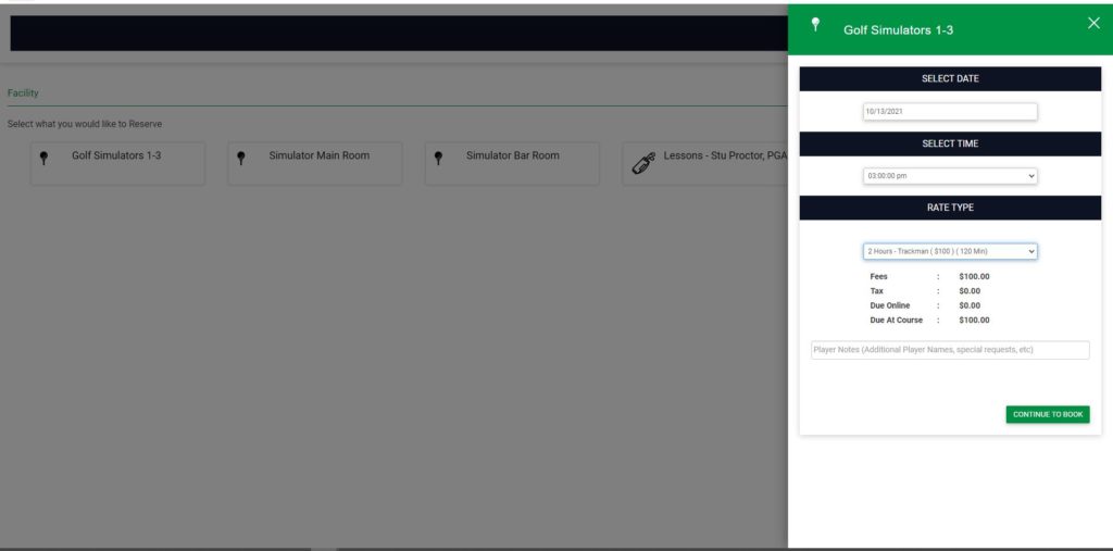 Golf Simulator, Lesson and Activity Booking Engine : Club Caddie