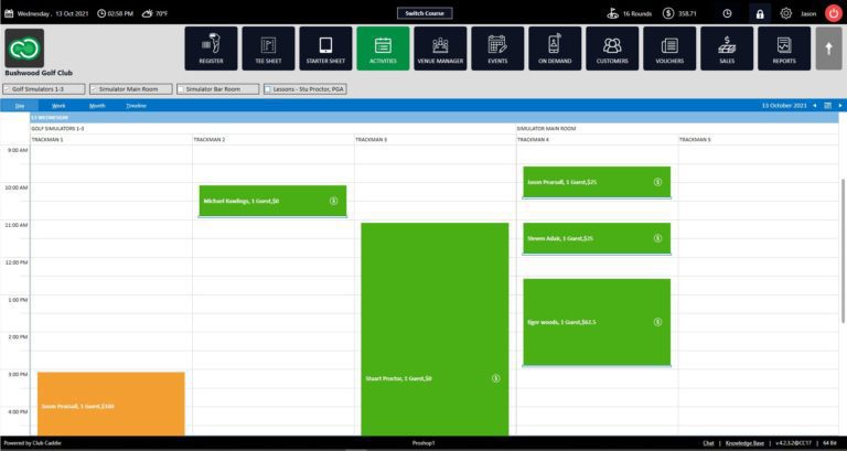 Golf Simulator, Lesson and Activity Booking Engine : Club Caddie